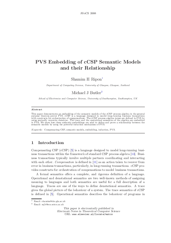 (PDF) PVS embedding of cCSP semantic models and their relationship