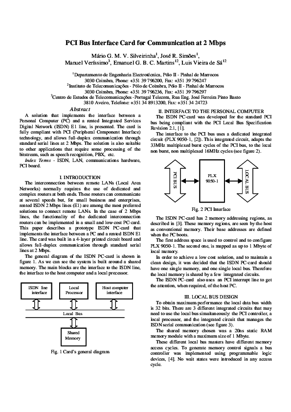 (PDF) PCI Bus Interface Card for Communication at 2 Mbps