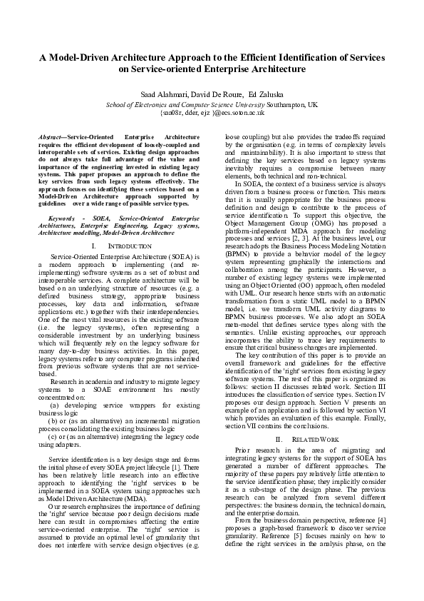 (PDF) A Model-Driven Architecture Approach to the Efficient Identification of Services on ...