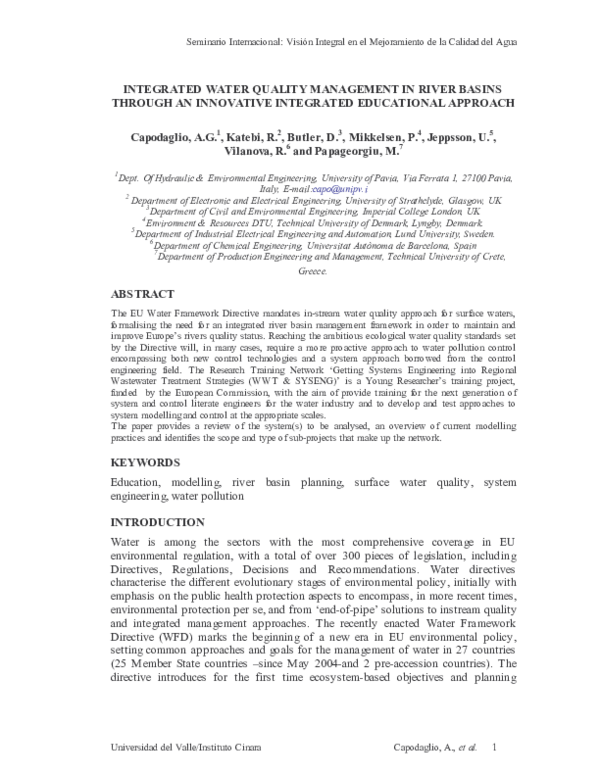(PDF) Integrated water quality management in river basins through an ...