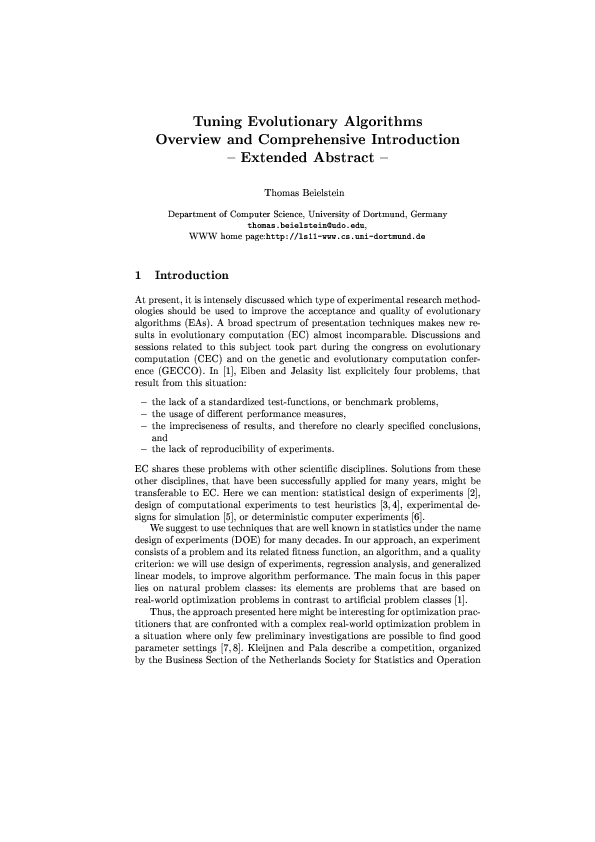 (PDF) Tuning Evolutionary Algorithms Overview and Comprehensive ...