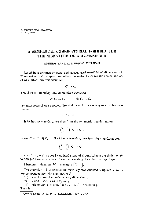 (PDF) A SEMI-LOCAL COMBINATORIAL FORMULA FOR THE SIGNATURE OF A 4fc-MANIFOLD