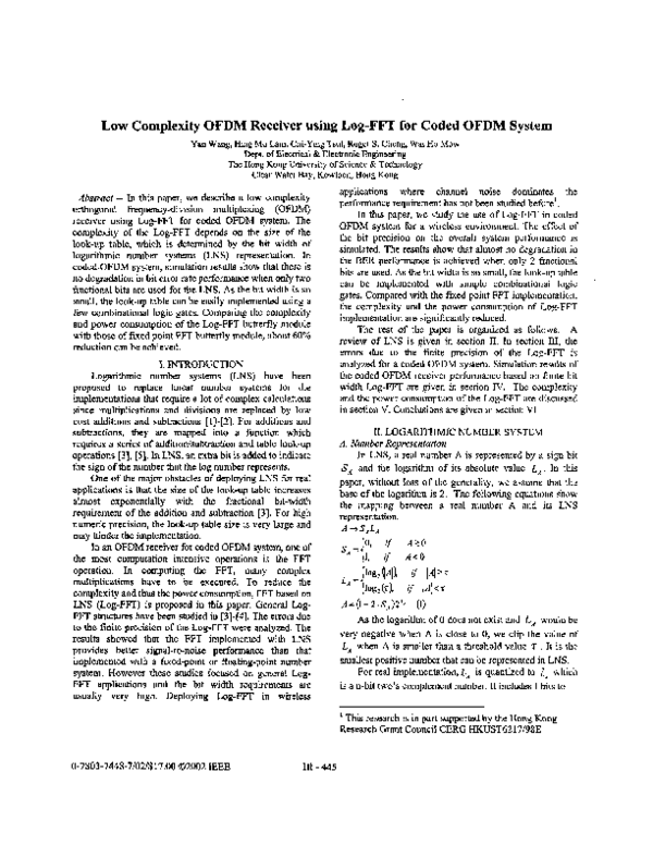 (PDF) Low complexity OFDM receiver using Log-FFT for coded OFDM system (PDF) Low complexity OFDM receiver using Log-FFT for coded OFDM system
