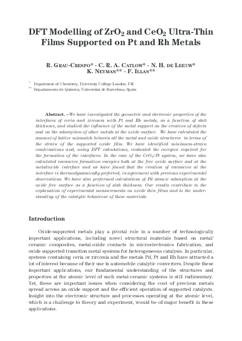(PDF) DFT Modelling of ZrO2 and CeO2 Ultra-Thin Films Supported on Pt ...