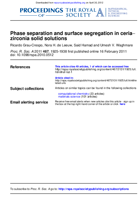 (PDF) Phase separation and surface segregation in ceria–zirconia solid ...