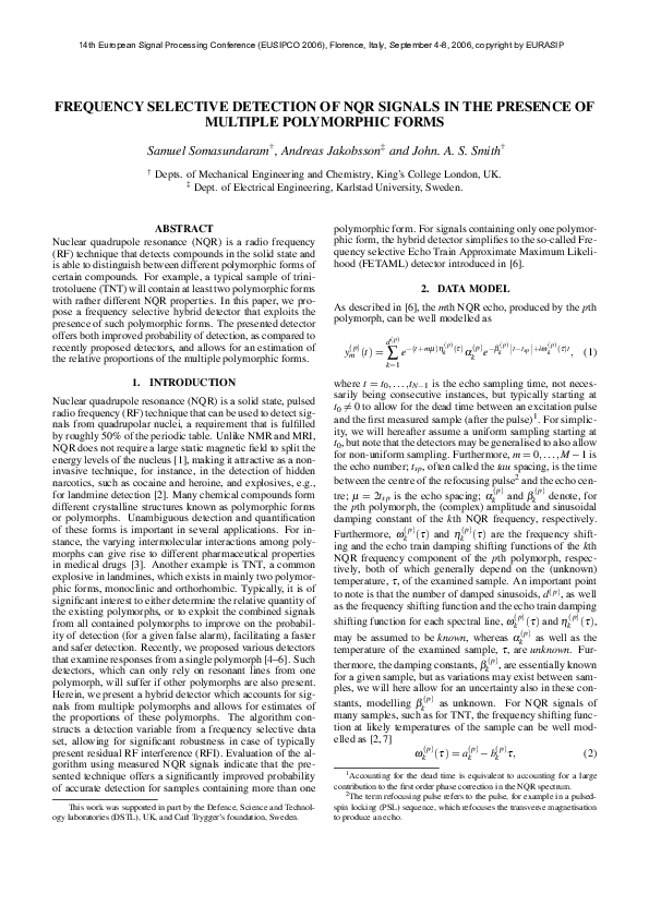 Pdf Frequency Selective Detection Of Nqr Signals In The Presence Of Multiple Polymorphic Forms