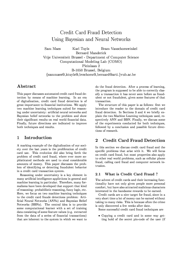 (PDF) Credit card fraud detection using Bayesian and neural networks