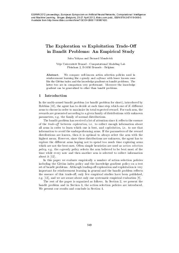 (PDF) The Exploration vs Exploitation Trade-Off in Bandit Problems: An ...