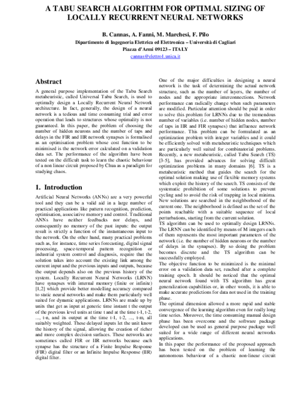 Pdf A Tabu Search Algorithm For Optimal Sizing Of Locally Recurrent Neural Networks 3380