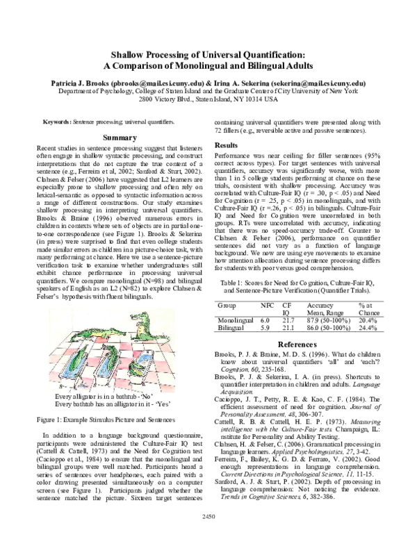 (PDF) Shallow processing of universal quantification: A comparison of ... (PDF) Shallow processing of universal quantification: A comparison of ...