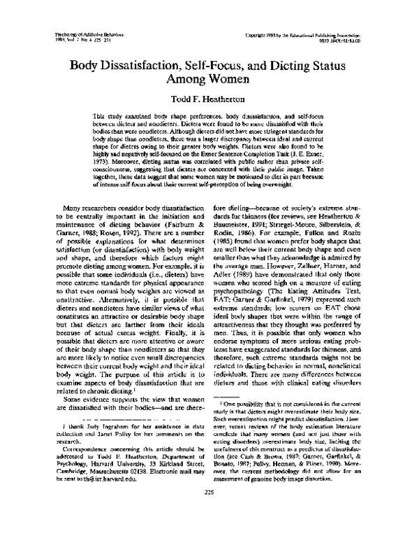 (PDF) Body dissatisfaction, self-focus, and dieting status among women.