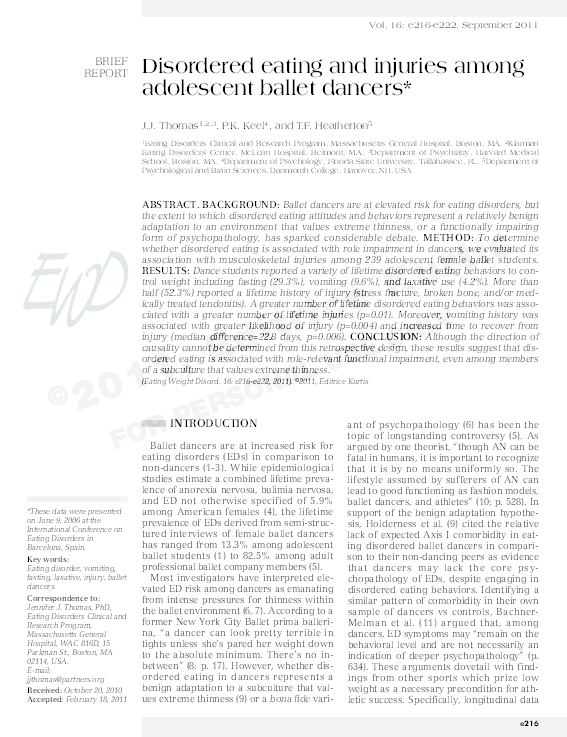 (PDF) Disordered eating and injuries among adolescent ballet dancers