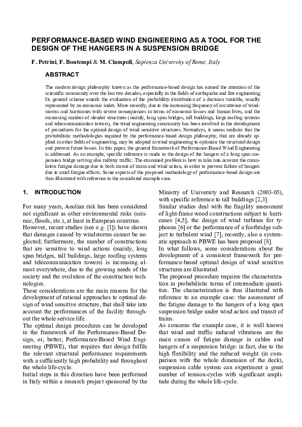 (PDF) Performance-based wind engineering as a tool for the design of the hangers in a suspension ...