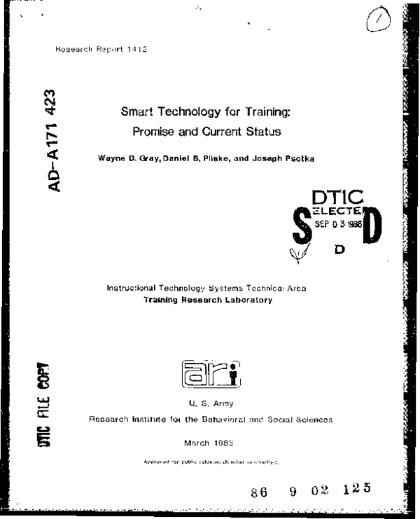 (PDF) Smart Technology for Training: Promise and Current Status