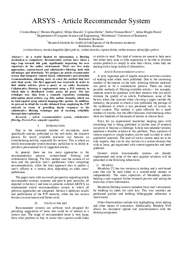 (PDF) ARSYS-Article Recommender System