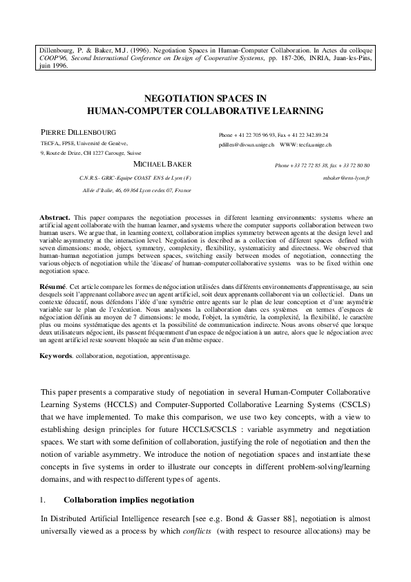 (PDF) Negotiation spaces in human-computer collaborative learning