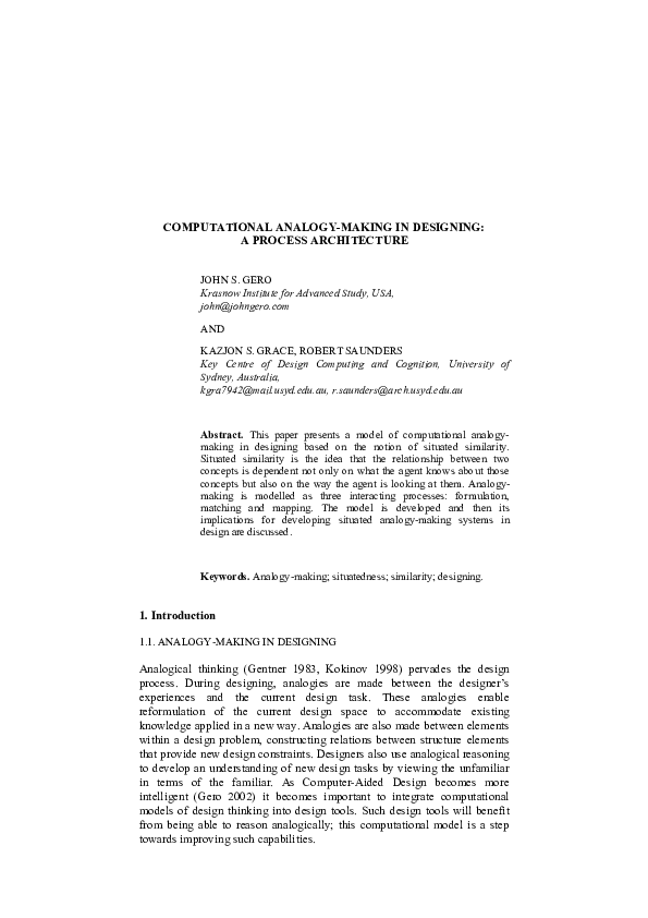 Pdf Computational Analogy Making In Designing A Process Architecture
