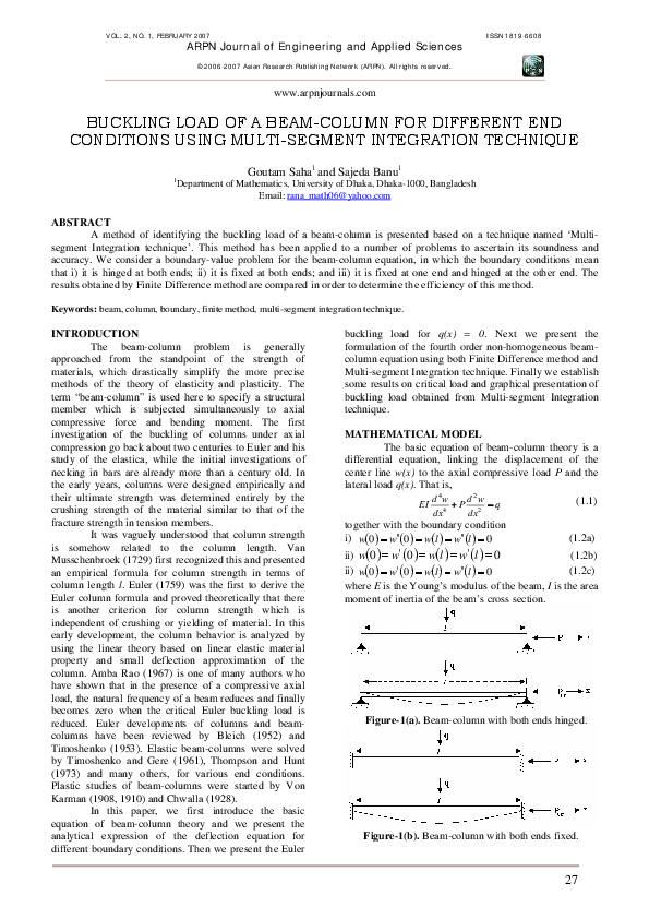 (PDF) Buckling load of beam-column for different end conditions using ...