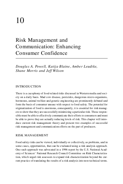 (PDF) Risk management and communication: Enhancing consumer confidence