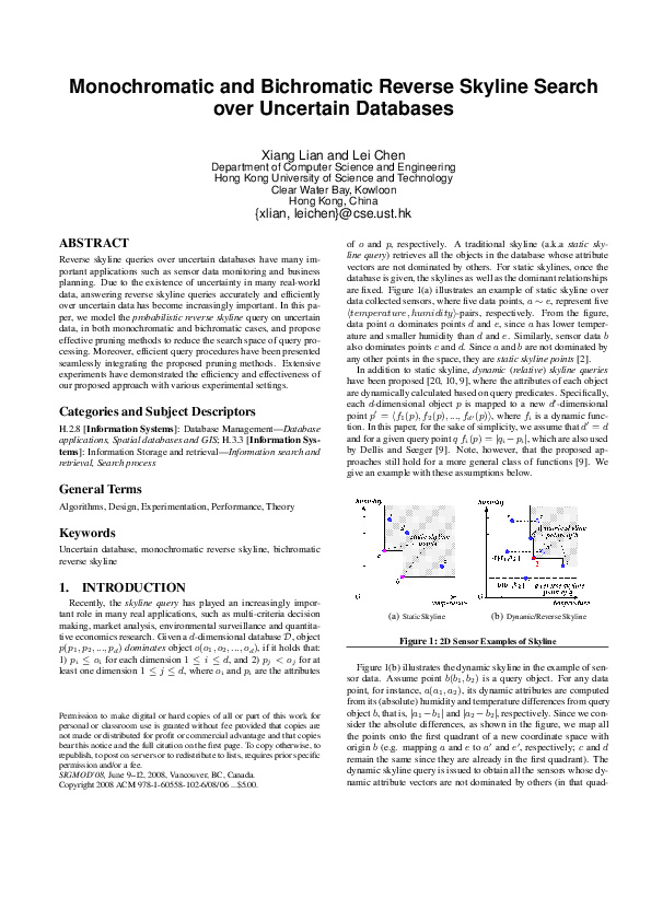 (PDF) Monochromatic and bichromatic reverse skyline search over uncertain databases