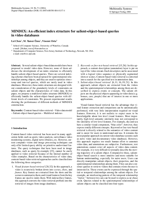 (PDF) MINDEX: An efficient index structure for salient-object-based queries in video databases