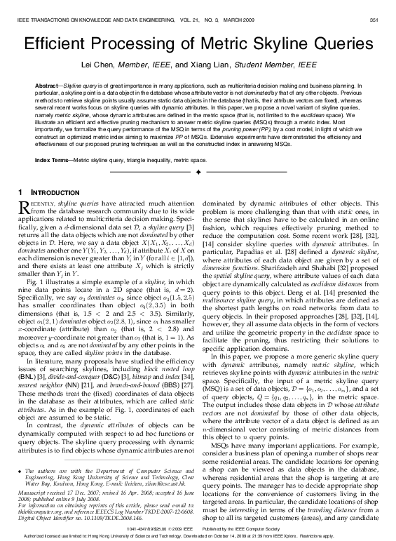 (PDF) Efficient processing of metric skyline queries