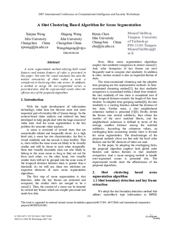(PDF) A Shot Clustering Based Algorithm for Scene Segmentation