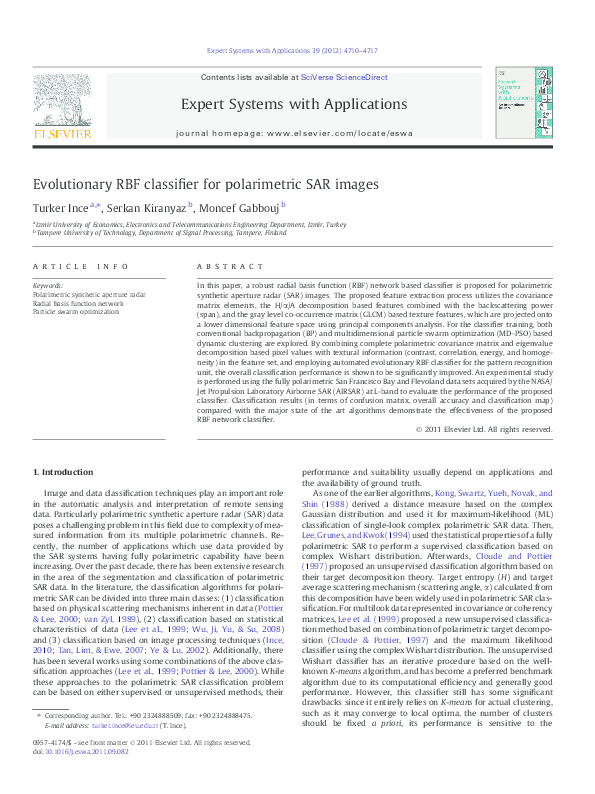 Pdf Evolutionary Rbf Classifier For Polarimetric Sar Images 