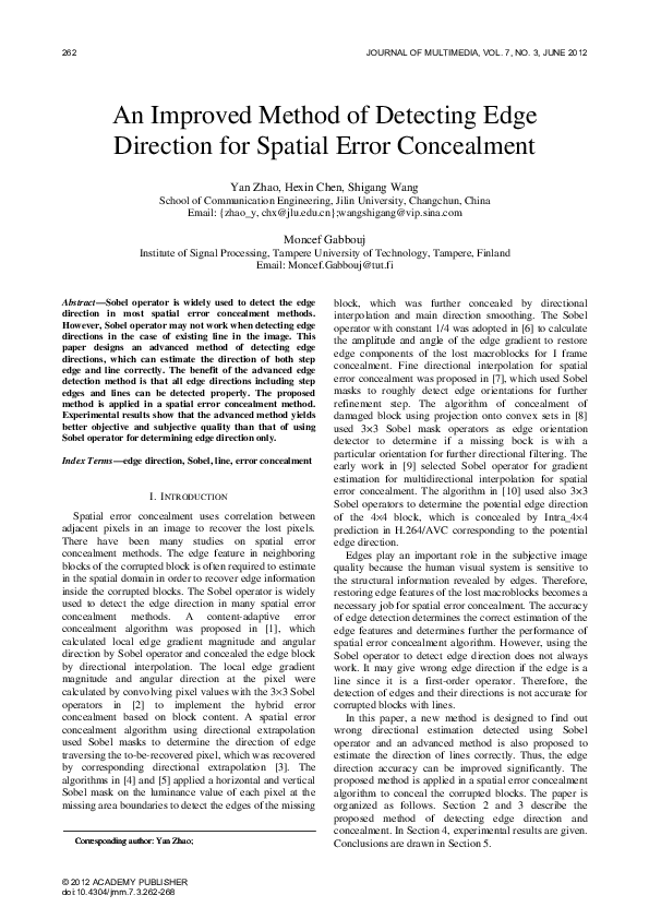 (PDF) An Improved Method of Detecting Edge Direction for Spatial Error Concealment