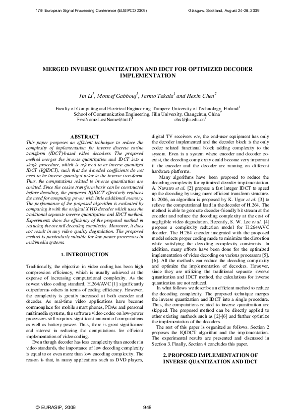 Pdf Merged Inverse Quantization And Idct For Optimized Decoder Implementation