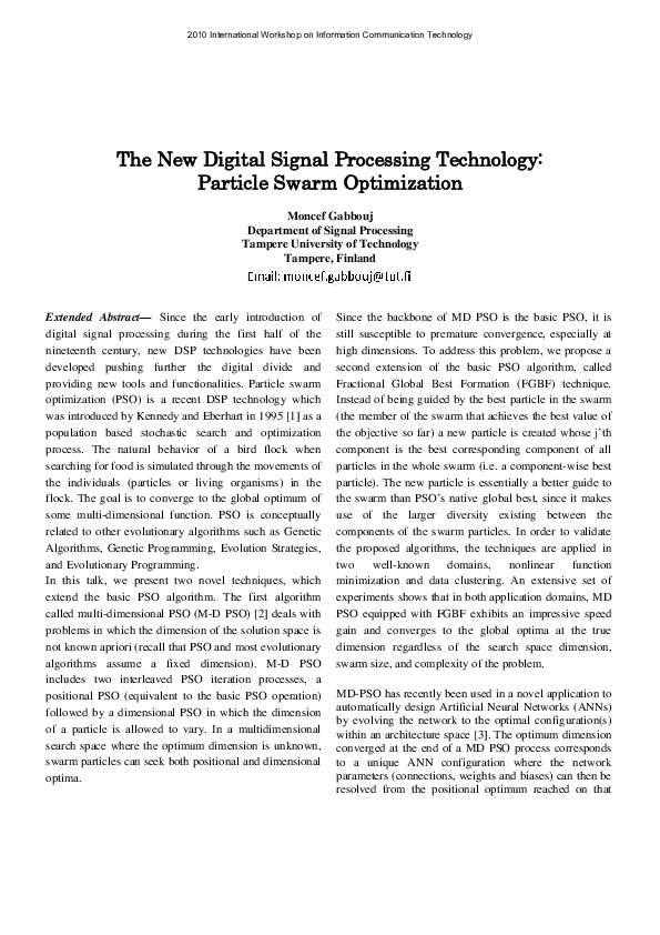 (PDF) The new digital signal processing technology: particle swarm optimization