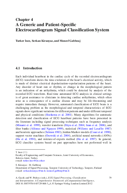 (PDF) A Generic and Patient-Specific Electrocardiogram Signal Classification System