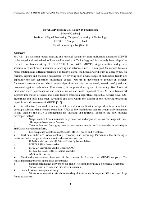 (PDF) Novel DSP tools in CBIR MUVIS framework