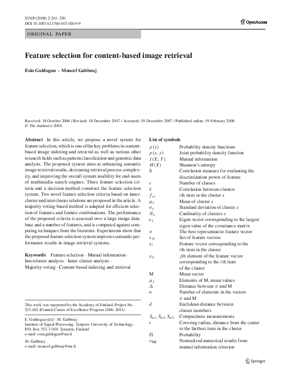 Feature Selection For Content Based Image Retrieval