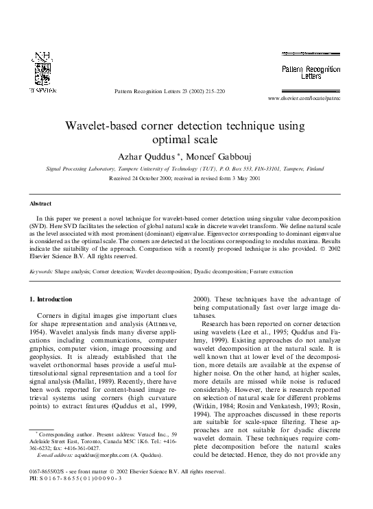 Pdf Wavelet Based Corner Detection Technique Using Optimal Scale