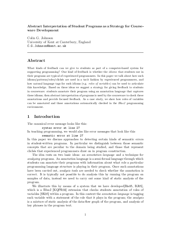 (PDF) Abstract interpretation of student programs as a strategy for ...