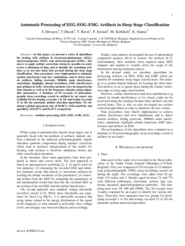 (PDF) Automatic Processing of EEG-EOG-EMG Artifacts in Sleep Stage Classification