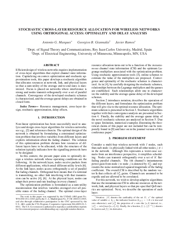 Pdf Stochastic Cross Layer Resource Allocation For Wireless Networks Using Orthogonal Access