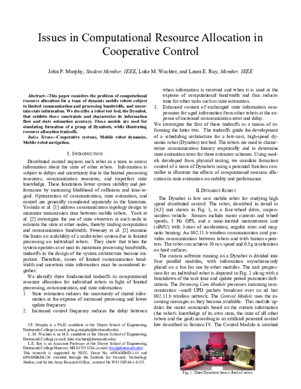 (PDF) Issues in computational resource allocation in cooperative control