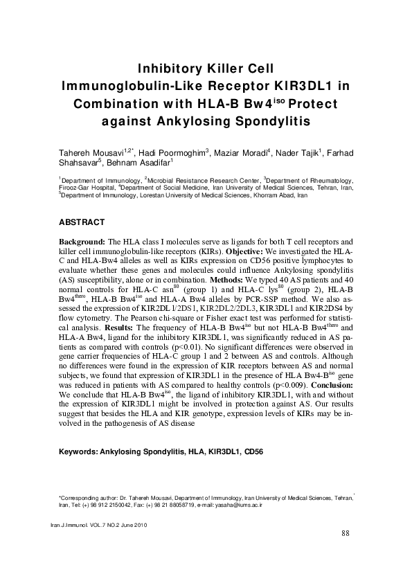 (PDF) Inhibitory killer cell immunoglobulin-like receptor KIR3DL1 in combination with HLA-B ...