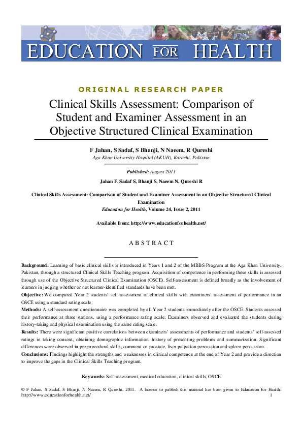 (PDF) Clinical Skills Assessment: Comparison of Student and Examiner ...