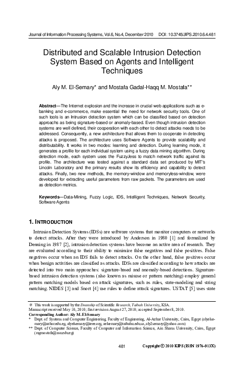 Pdf Distributed And Scalable Intrusion Detection System Based On 1618