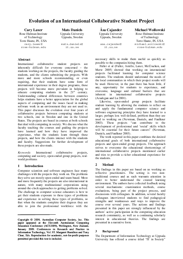 (PDF) Evolution of an international collaborative student project