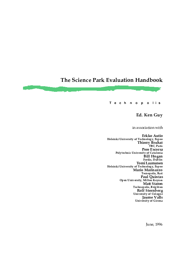 (PDF) The Science Park Evaluation Handbook