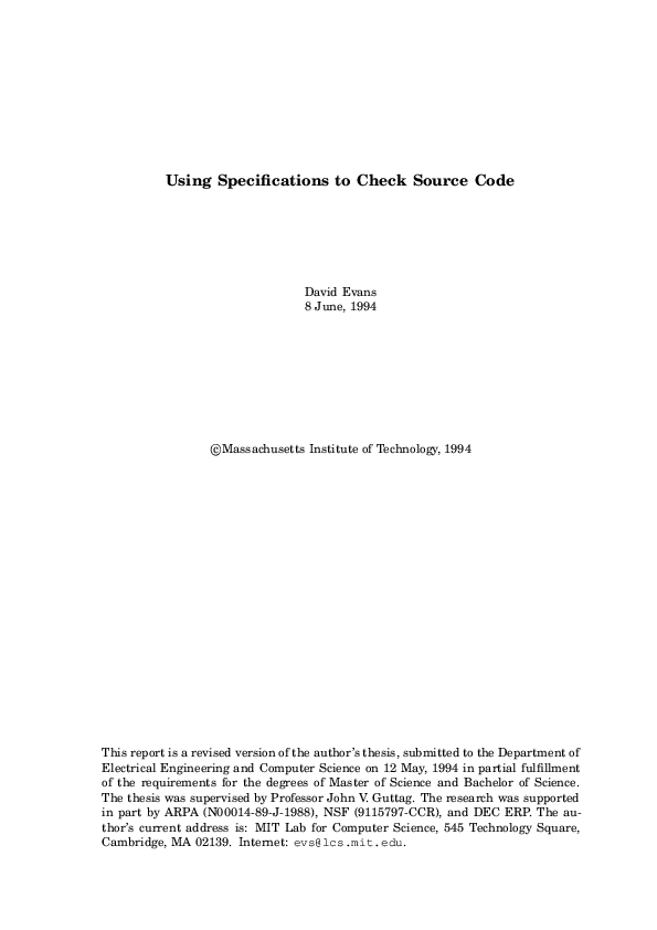 (PDF) Using specifications to check source code