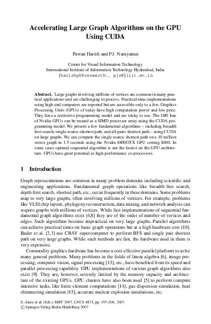 Pdf Accelerating Large Graph Algorithms On The Gpu Using Cuda