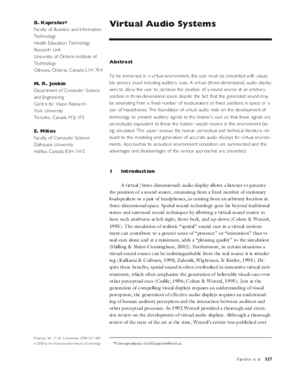 (PDF) Virtual audio systems