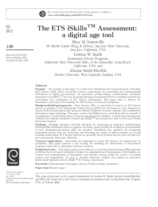 (PDF) The ETS iSkills Assessment: A Digital Age Tool