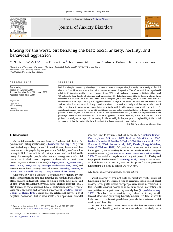 (PDF) Bracing for the worst, but behaving the best: Social anxiety ...