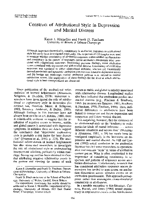 (PDF) Construct of attributional style in depression and marital distress.
